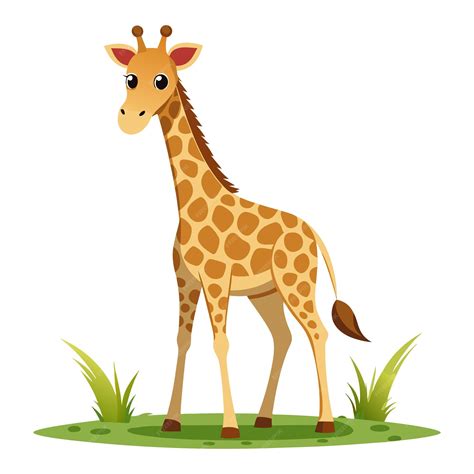 Giraffe Standing On Green Grass Cartoon Style Stock Images Premium Ai