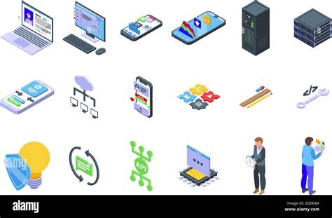 Api Icons Set Isometric Vector Computer Develop Code Software Program