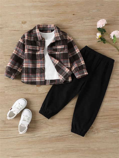 للاولاد الصغار طباعة مربع النقش قميص مع بناطيل مع ملابس علوية