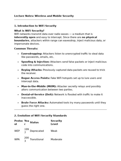 Lecture Notes Wireless And Mobile Security Pdf Computing