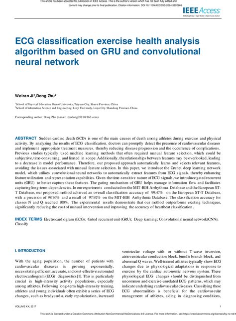 Pdf Ecg Classification Exercise Health Analysis Algorithm Based On
