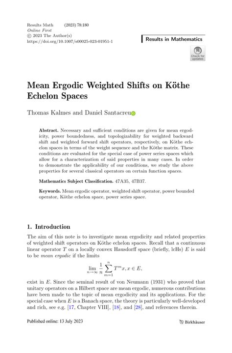 Pdf Mean Ergodic Weighted Shifts On Köthe Echelon Spaces