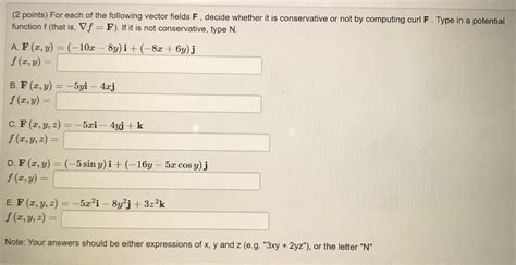 Solved Points For Each Of The Following Vector Fields F Chegg