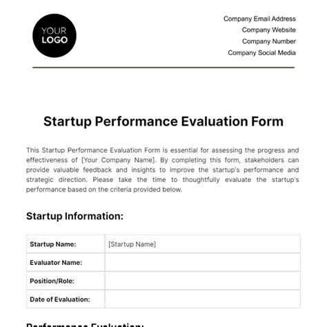 Startup Performance Evaluation Form Template Edit Online And Download