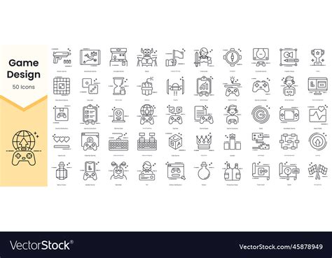 Simple Outline Set Of Game Design Icons Thin Line Vector Image