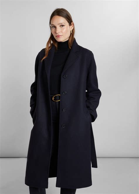 Pardessus Droit Ceintur En Laine Vierge Fabriqu En France Bleu Marine