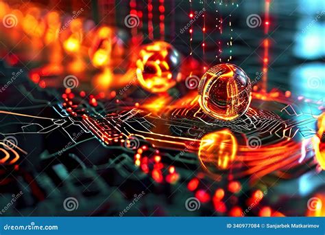 Quantum Bits In Superposition State Blue Energy Visualization Stock
