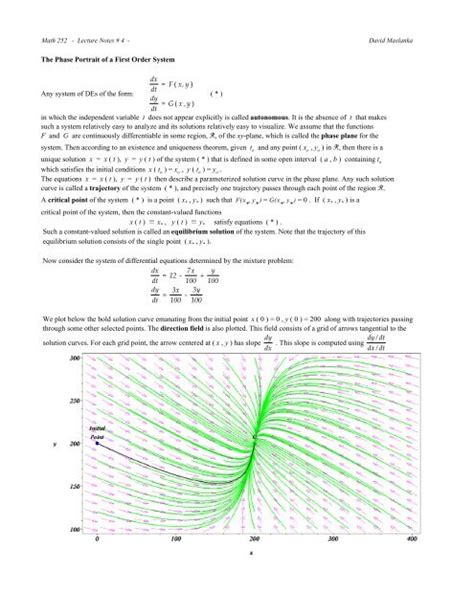 Lecture Notes On The Phase Portrait Of A Linear System Pdf