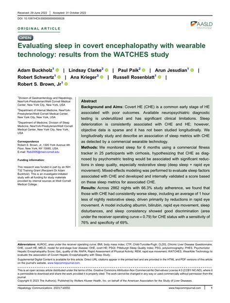 Pdf Evaluating Sleep In Covert Encephalopathy With Wearable