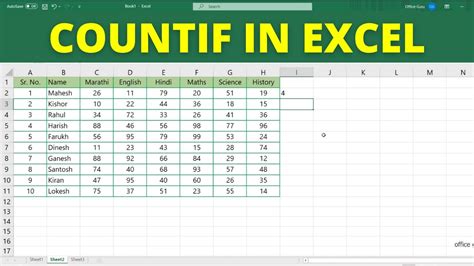 How To Use Countif Function In Excel In Hindi Youtube