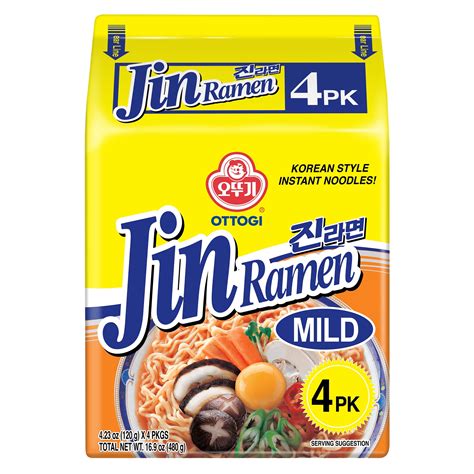 Ottogi Jin Ramen Mild Spicy Flavor Broth Noodle Soup 4 23oz X 4 Pack