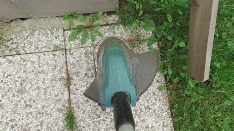 Cutting Grass With String Trimmer Close Up Point Of View Nobody Stock