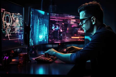Premium Ai Image Cyber Security Specialist Using Computer Preventing Hacking