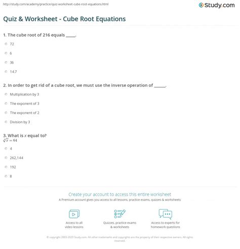 Cube Root Equations Worksheet Printable Pdf Template