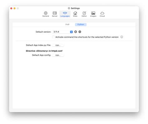 mamp pro macos documentation settings languages python