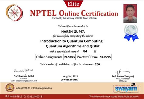 Successfully Completed The Nptel Course Introduction To Quantum Computing Quantum Algorithms