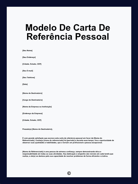 Modelo De Carta De Refer Ncia Pessoal