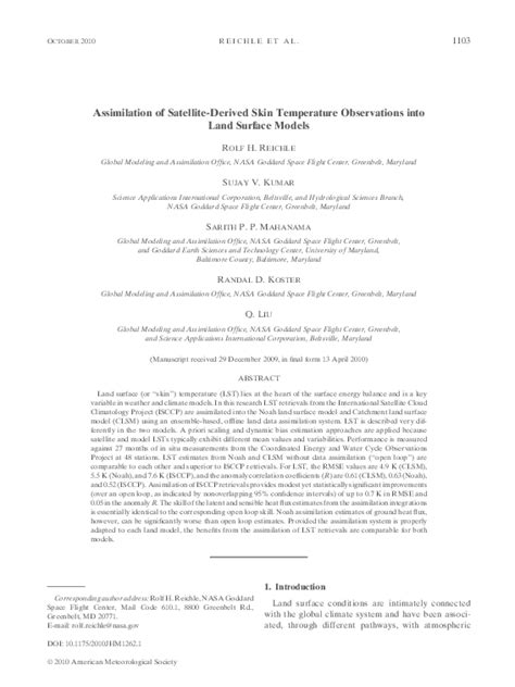 Pdf Assimilation Of Satellite Derived Skin Temperature Observations Into Land Surface Models