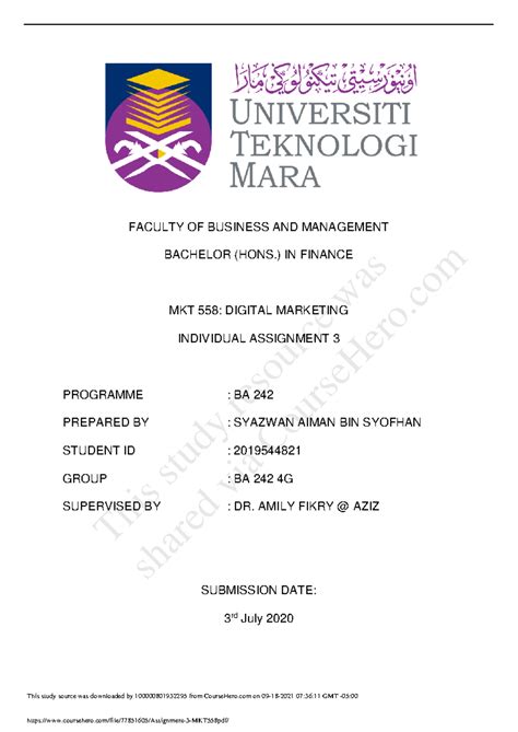 Assignment 3 Mkt558 Marketing Communication Uitm Studocu