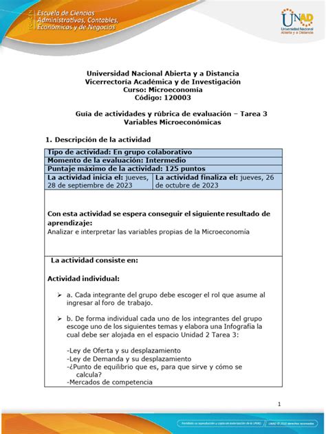 Guía De Actividades Y Rúbrica De Evaluación Unidad 2 Tarea 3 Variables Microeconómicas
