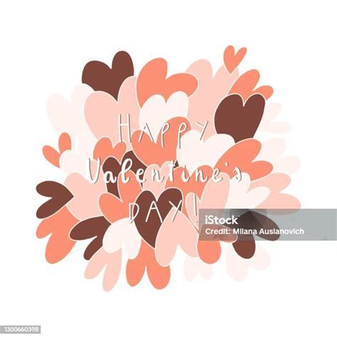 해피 발렌타인 데이 엽서 디자인 하트 배경 벡터 템플릿 귀여운에 대한 스톡 벡터 아트 및 기타 이미지 귀여운 그래픽 프린트 긍정적인 감정 표현 Istock