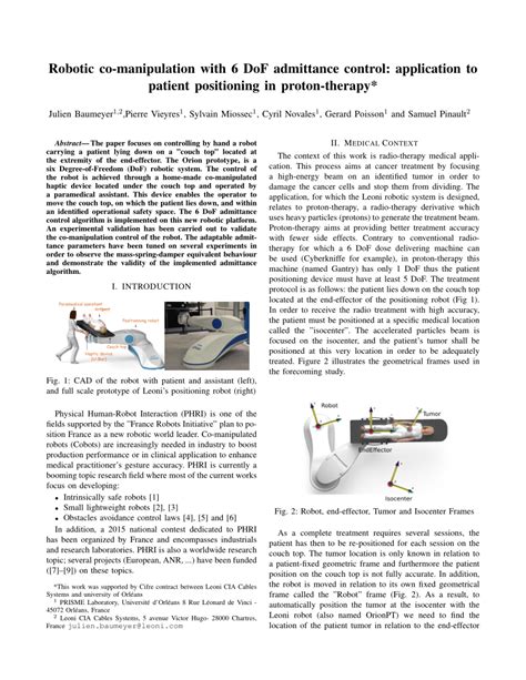 Pdf Robotic Co Manipulation With 6 Dof Admittance Control Application To Patient Positioning
