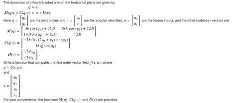 The Dynamics Of A Two Link Robot Arm On The Chegg