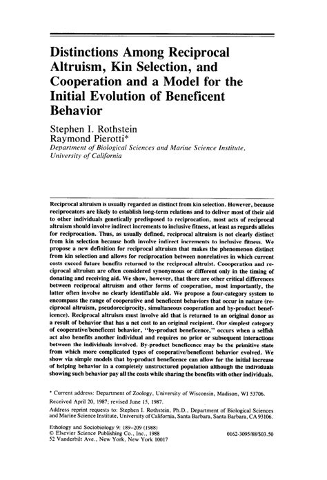 Pdf Distinctions Among Reciprocal Altruism Kin Selection And Cooperation And A Model For The