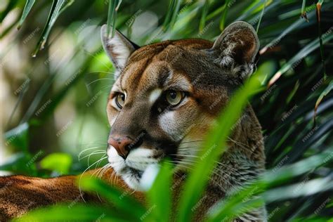 Black Beautiful Cougar In The Jungle Closeup Premium Ai Generated Image
