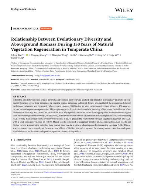 Pdf Relationship Between Evolutionary Diversity And Aboveground Biomass During 150 Years Of
