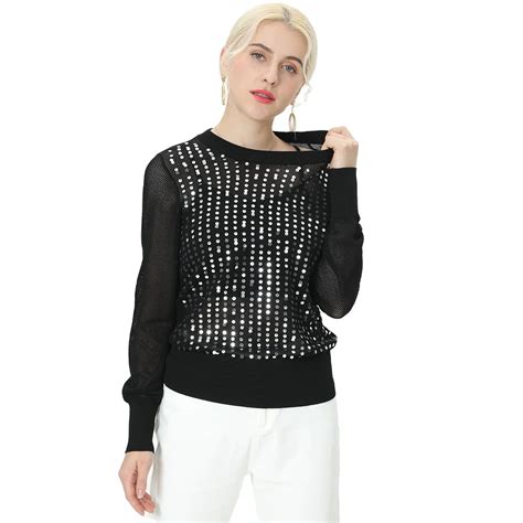Custom New Fashion Sexy Knitted Sweaters For Women Casual Sequined Long