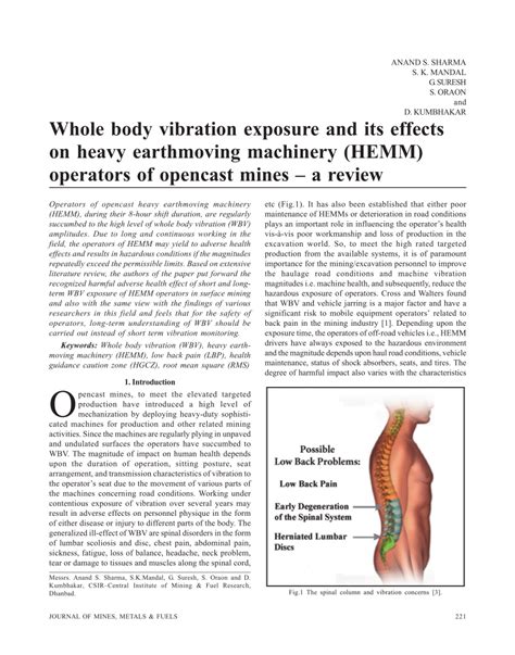 Pdf Whole Body Vibration Exposure And Its Effects On Heavy Earthmoving Machinery Hemm