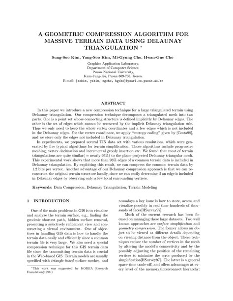 Pdf A Geometric Compression Algorithm For Massive Terrain Data Using Delaunay Triangulation