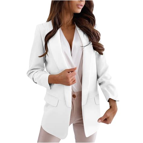 Kakina Cmsx Womens Ladies Solid Turn Down Collar Jacket Long Sleeve Coat Outerwear Blazer White