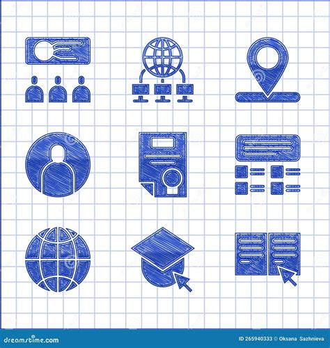 Set Certificate Template Graduation Cap On Globe Online Book Quiz Test Survey Social