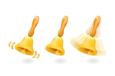 전화 알림 핸들이 있는 학교를 위한 3개의 벨 아이콘 세트 학교에서 수업을 위한 전화 흰색 배경에 고립 된 현실적인 3d 개체 벡터 일러스트 레이 션 프리미엄 벡터