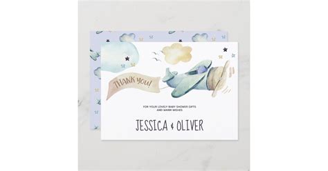 Aéronefs En Aquarelle En Bleu Carte De Remerciemen Zazzlebe