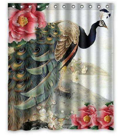 Hellodecor Peacock Shower Curtain Polyester Fabric Bathroom Decorative Curtain Size 66x72 Inches