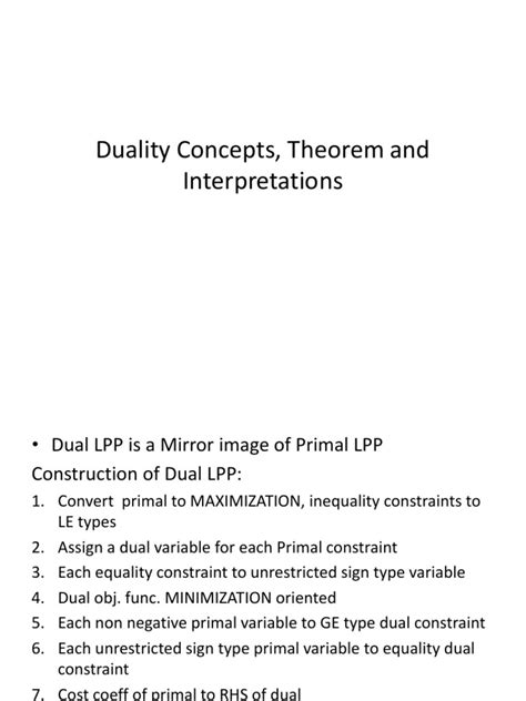 Duality Concepts Theorem And Interpretations Pdf