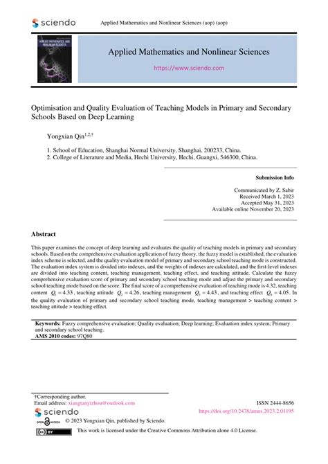 Pdf Optimisation And Quality Evaluation Of Teaching Models In Primary