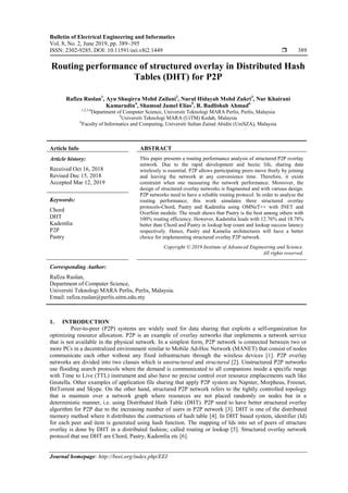 Routing Performance Of Structured Overlay In Distributed Hash Tables