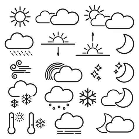Weather Forecast Outline Web Icon Set Vector Thin Line Icons Collection Editable Stroke