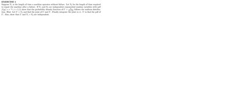 solved exercise 1 suppose y1 is the length of time a machine