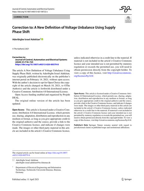 Pdf Correction To A New Definition Of Voltage Unbalance Using Supply Phase Shift