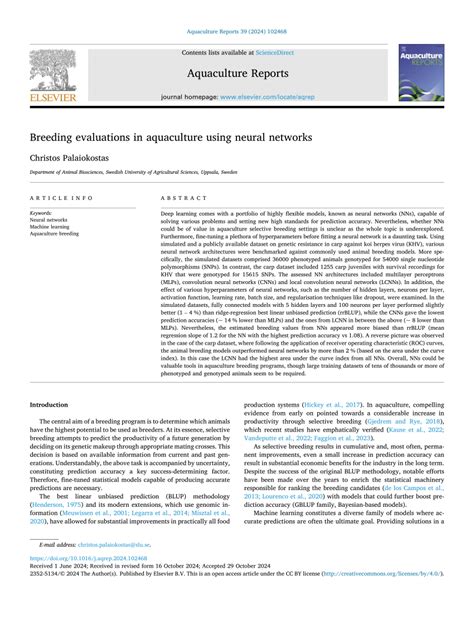 Pdf Breeding Evaluations In Aquaculture Using Neural Networks