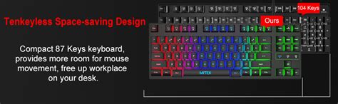 Mftek Rgb Rainbow Gaming Keyboard And Mouse Combo Compact 87 Keys Backlit Computer