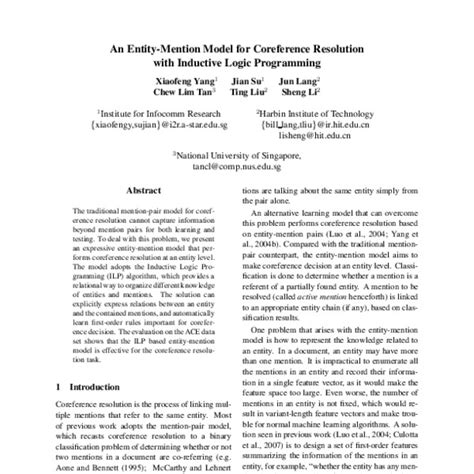 An Entity Mention Model For Coreference Resolution With Inductive Logic Programming Acl Anthology