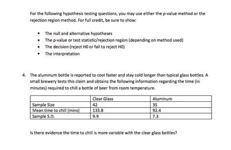 Solved For The Following Hypothesis Testing Questions You Chegg
