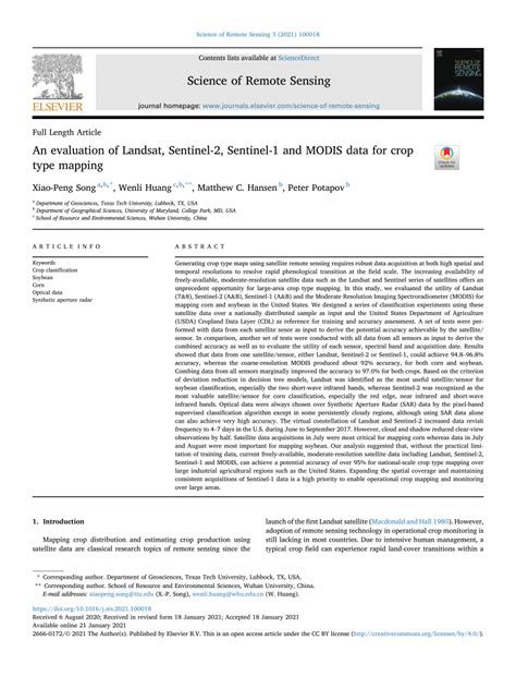 Pdf An Evaluation Of Landsat Sentinel 2 Sentinel 1 And Modis Data For Crop Type Mapping