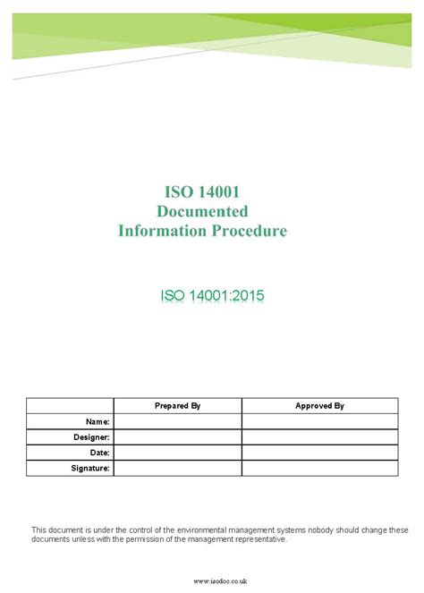 iso 14001 documented information procedure isodoc documentation toolkit